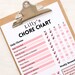 Pink Chore Chart for Kids Printable | Weekly Chore Chart for Children ...