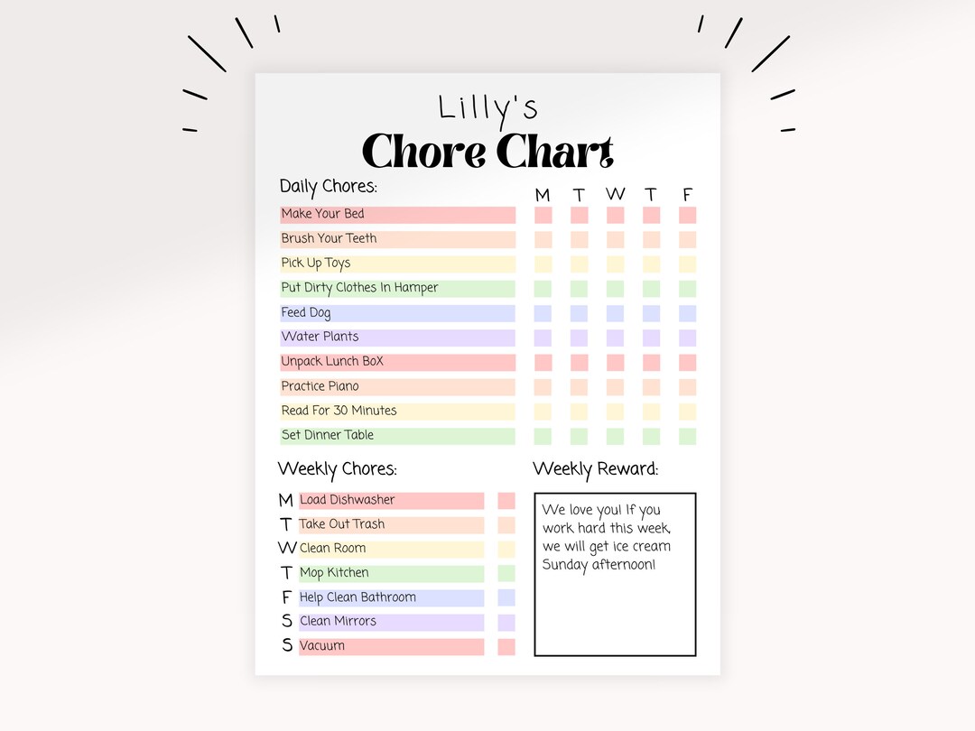 Rainbow Chore Chart for Kids | Kids Chores | Kids Chore Chart ...