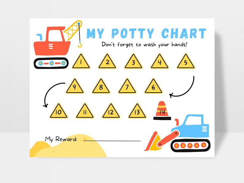 Kids Construction Potty Reward Chart Printable Bathroom - Etsy
