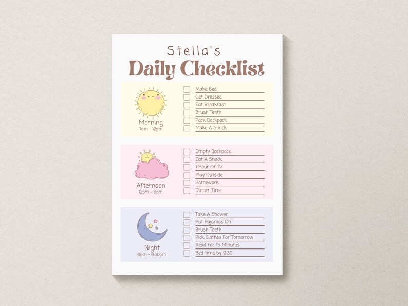 Kids Daily School Checklist Schedule Printable Editable - Etsy