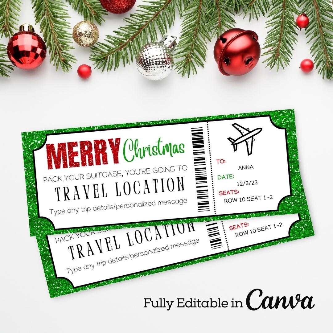 Christmas Boarding Pass Printable Ticket | Surprise Airline Ticket Trip ...