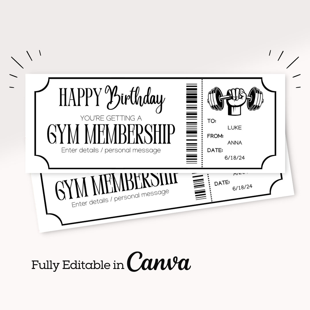Surprise Gym Membership Ticket Template | Birthday Voucher | Printable ...