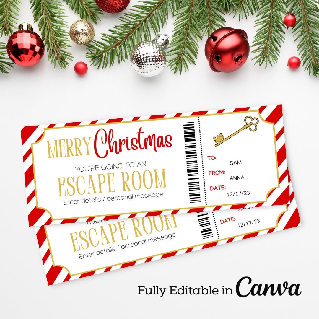 Christmas Escape Room Ticket Template | Printable Holiday Game Gift ...