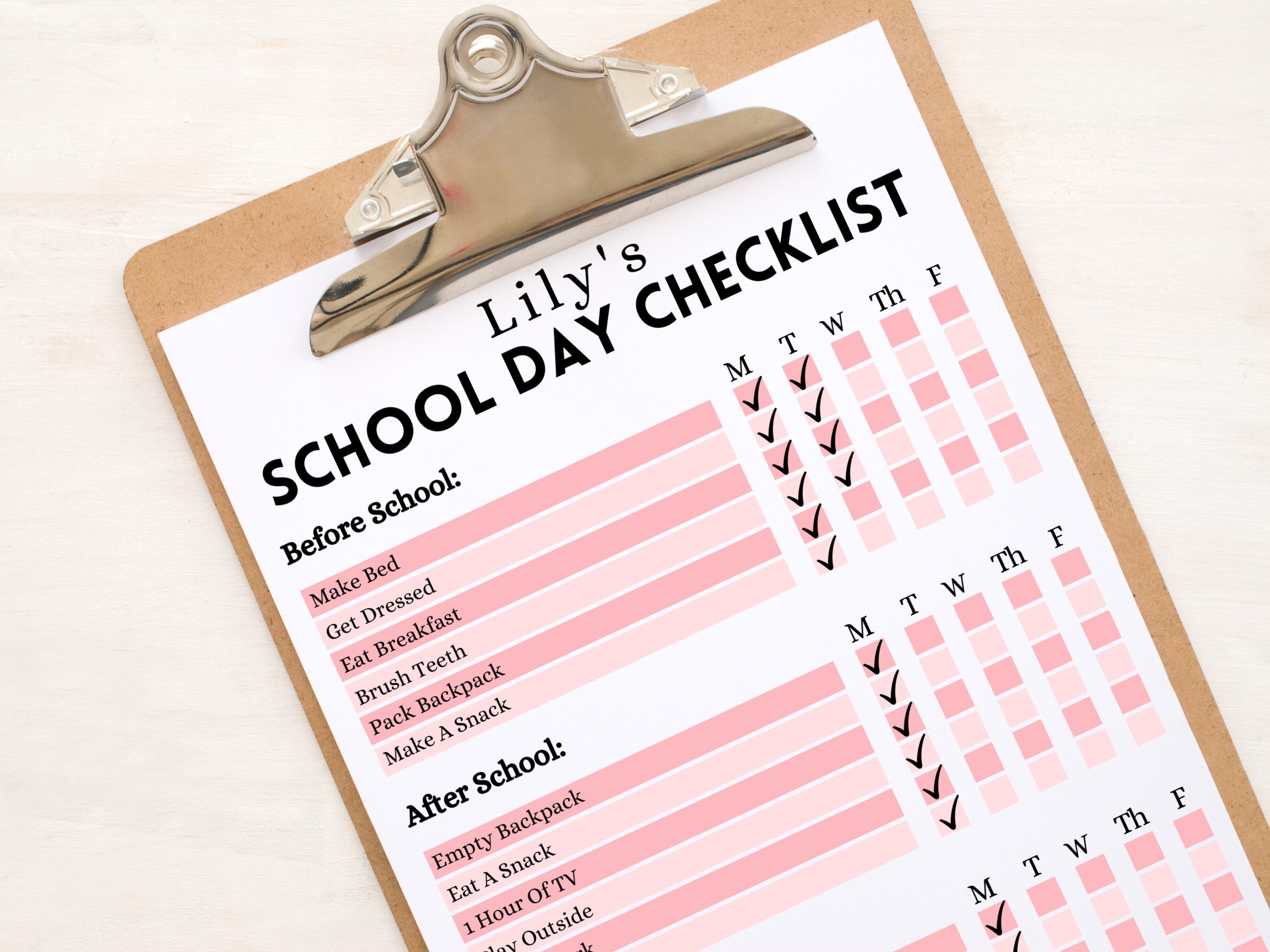 Pretty Pink Editable Daily Checklist for Kids | Kids Responsibility ...