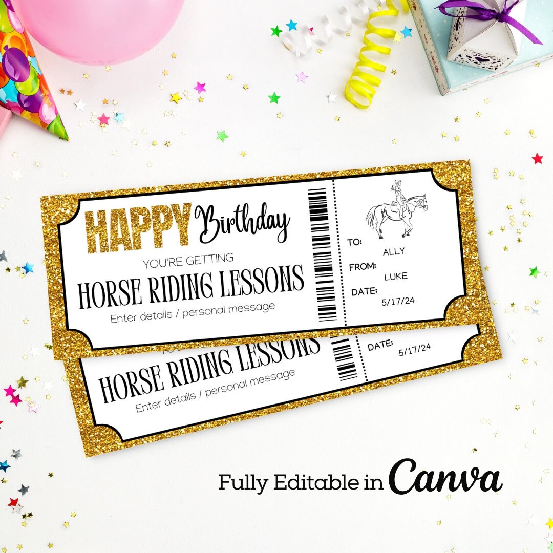 Horse Riding Lessons Ticket | Horse Riding Voucher | Editable Horse ...