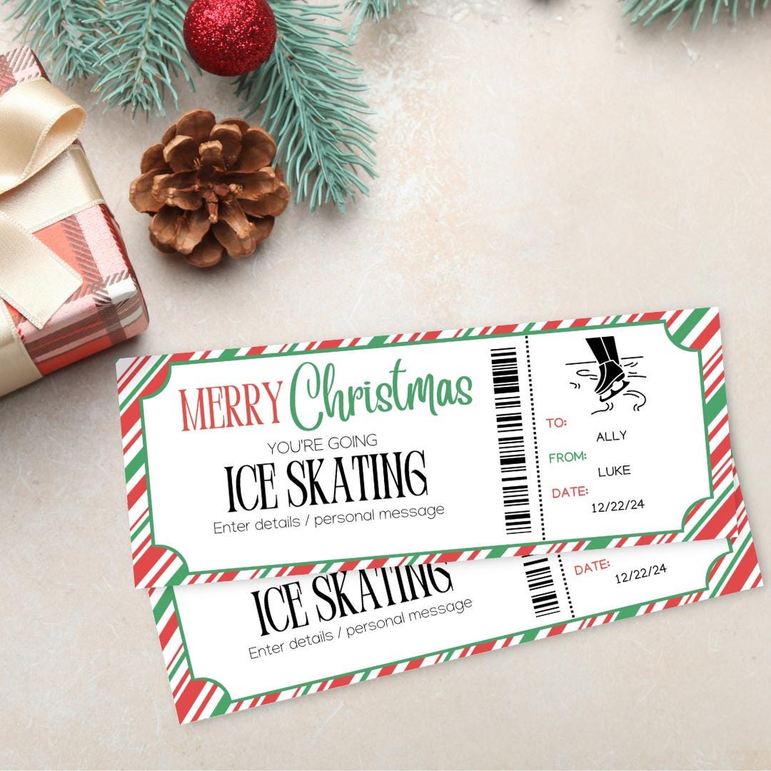 Ice Skating Christmas Gift Voucher | Skating Ticket Template | Ice ...