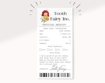 Editable Tooth Fairy Receipt Printable Certificate First Tooth Lost ...