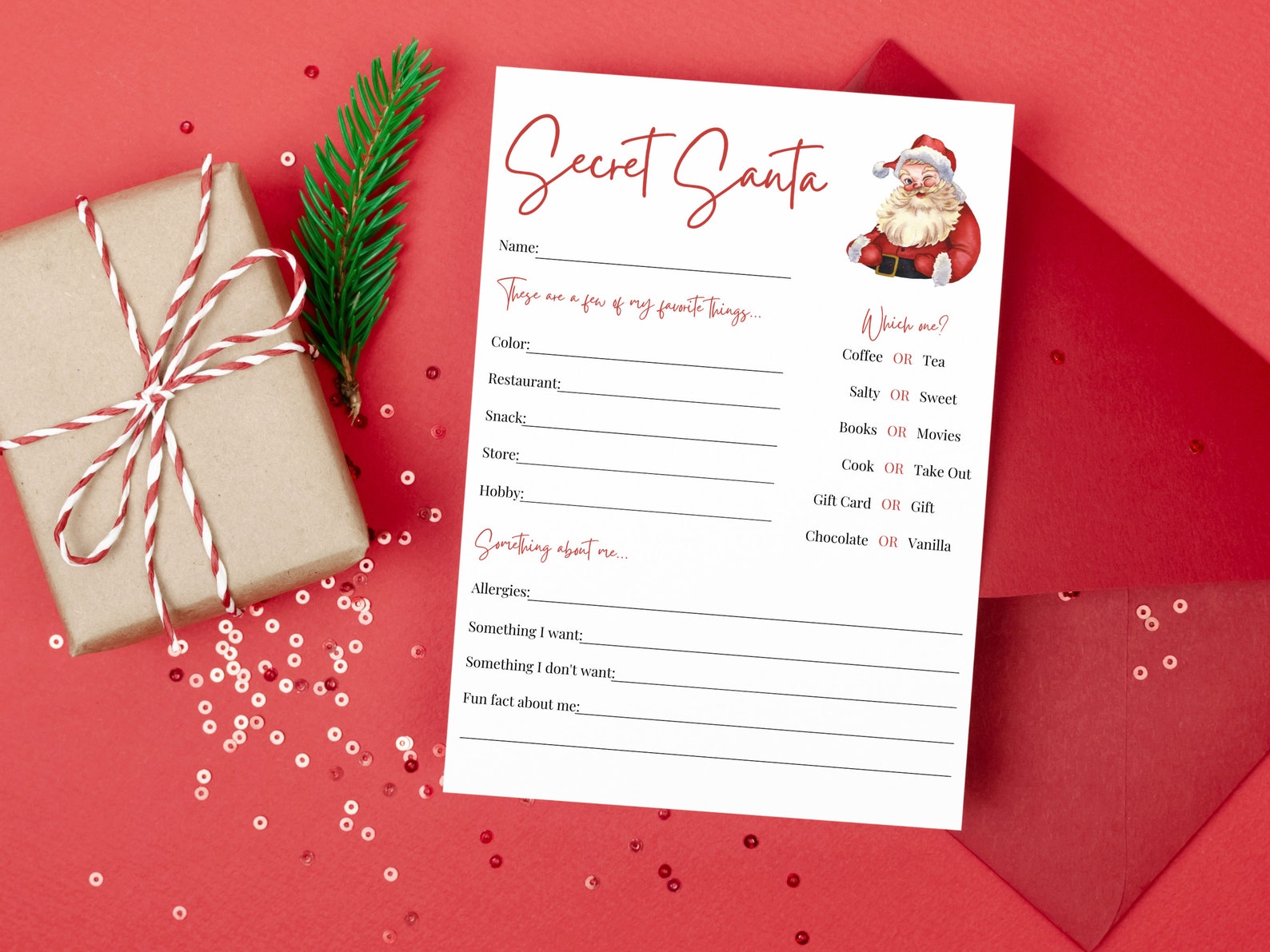 Jolly Secret Santa Questionnaire Simple Printable Secret - Etsy