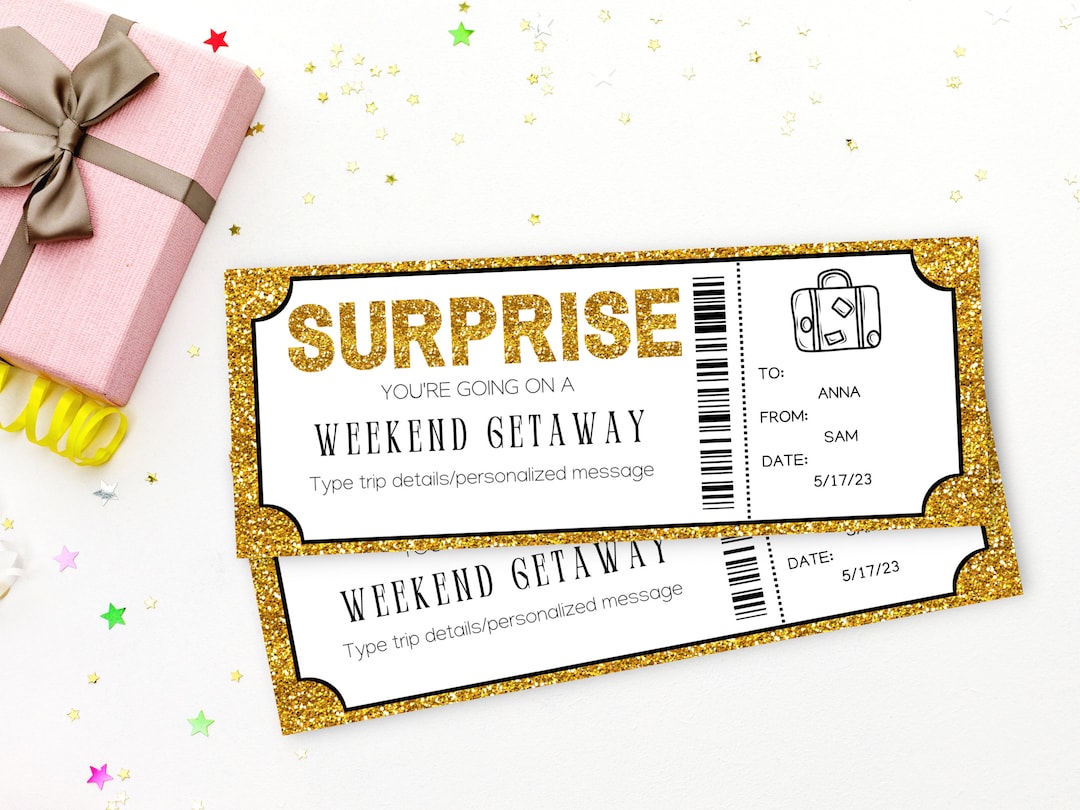 Printable Weekend Getaway Editable Ticket | Downloadable Vacation ...