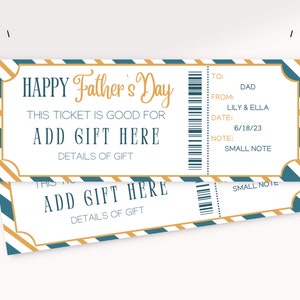Fathers Day Gift Voucher | Surprise Gift for Dad | Ticket Certificate ...