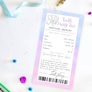 Editable Pastel Purple Tooth Fairy Receipt Printable Certificate ...
