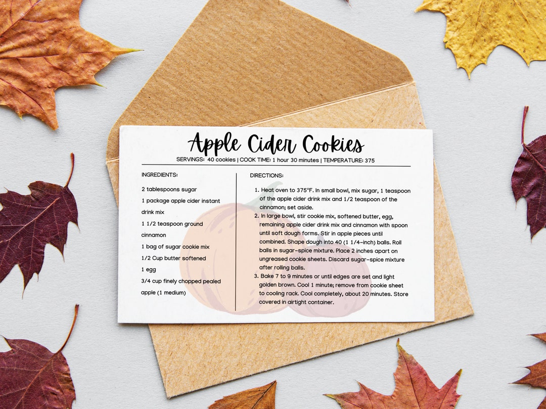 Fall Recipe Card Template | Editable Recipe Card | 6 X 4 Recipe Card ...