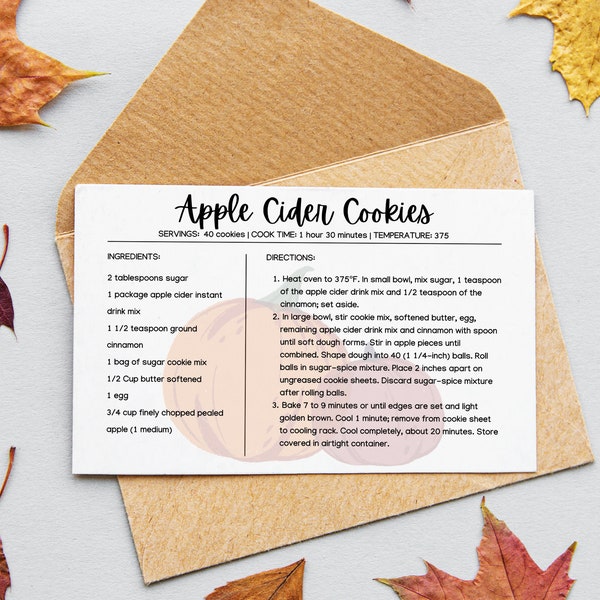 Fall Recipe Cards - Etsy