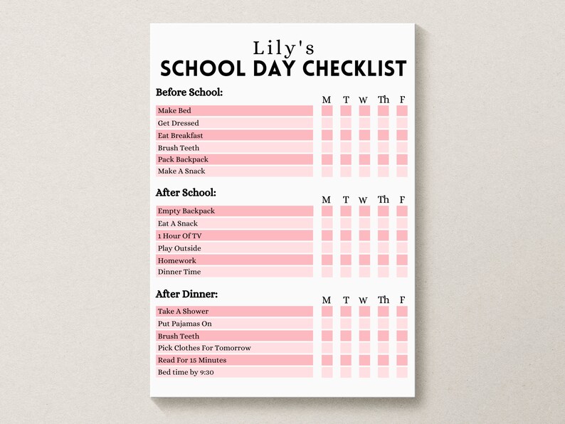 Pretty Pink Editable Daily Checklist for Kids | Kids Responsibility ...