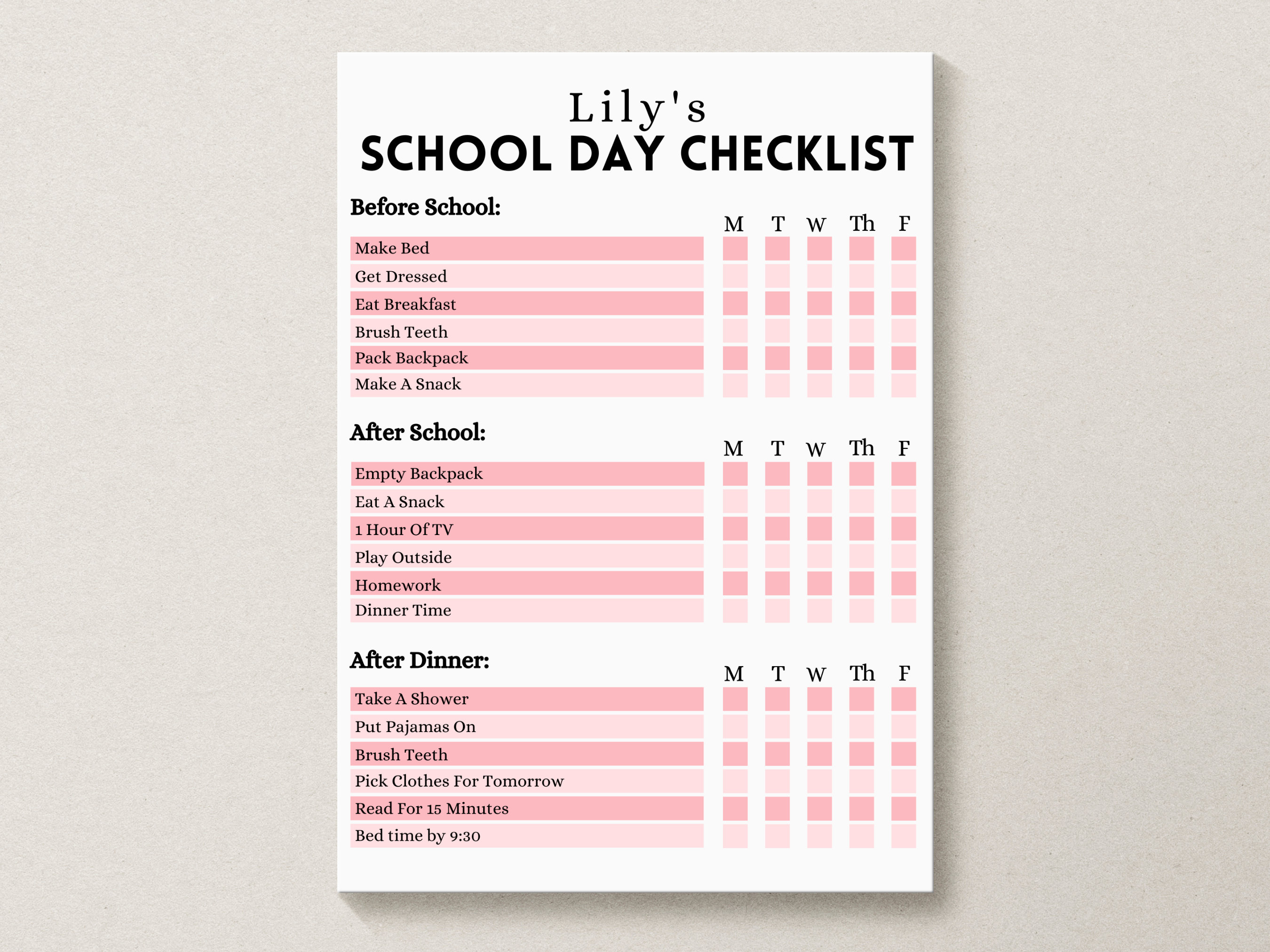 Pretty Pink Editable Daily Checklist for Kids | Kids Responsibility ...