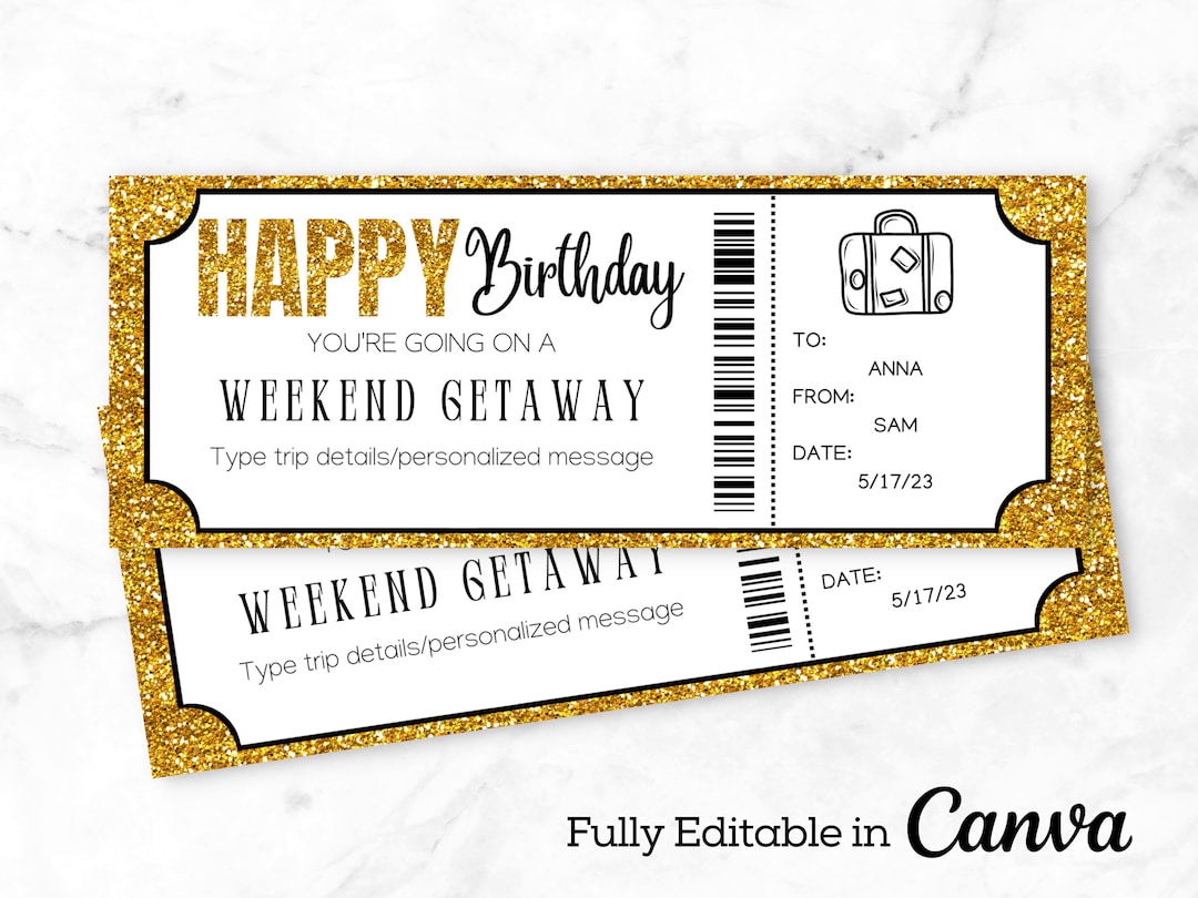 Weekend Getaway Voucher | Birthday Weekend Away Template Gift ...