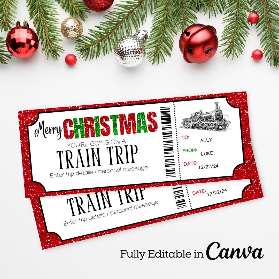 Train Ticket Christmas Template | Train Travel Gift Coupon | Train ...