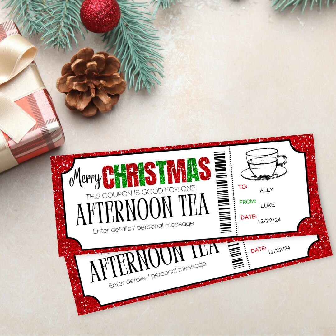 Afternoon Tea Christmas Ticket Template | Tea Ticket Coupon | Christmas ...