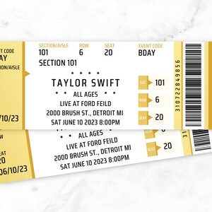 Gold Custom Concert Ticket | Concert Ticket Template | Personalized ...