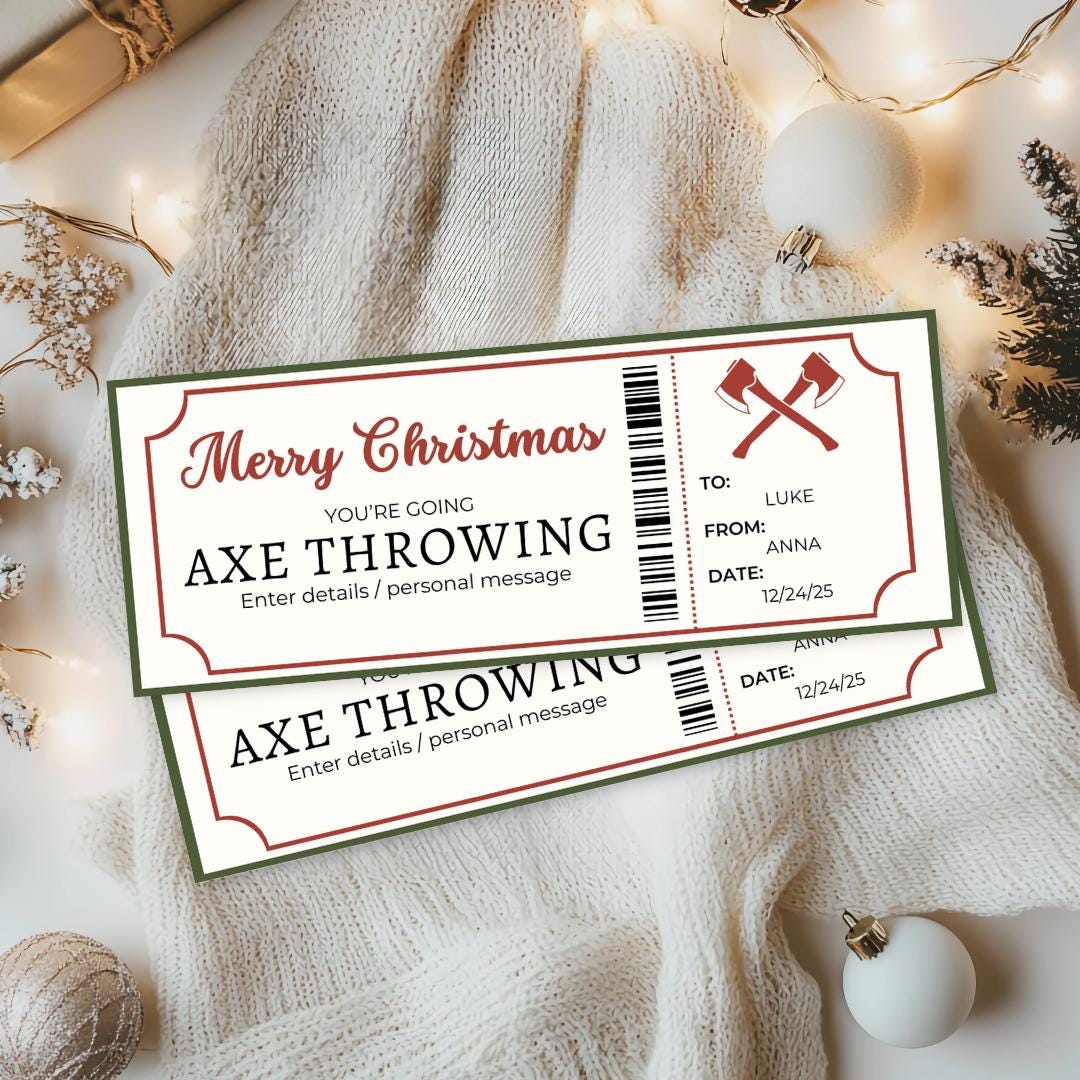 Christmas Axe Throwing Ticket | Experience Gift Coupon | Printable ...