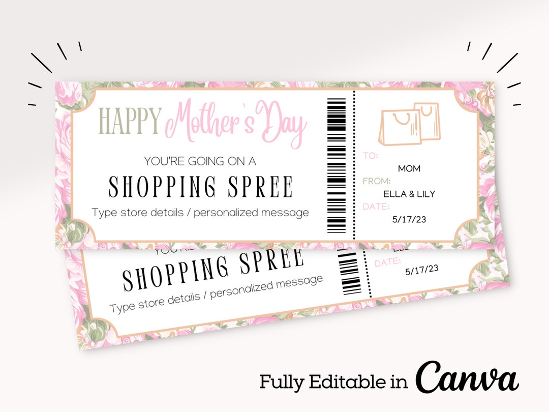 Editable Mother's Day Shopping Spree Voucher | Mothers Day Shopping ...