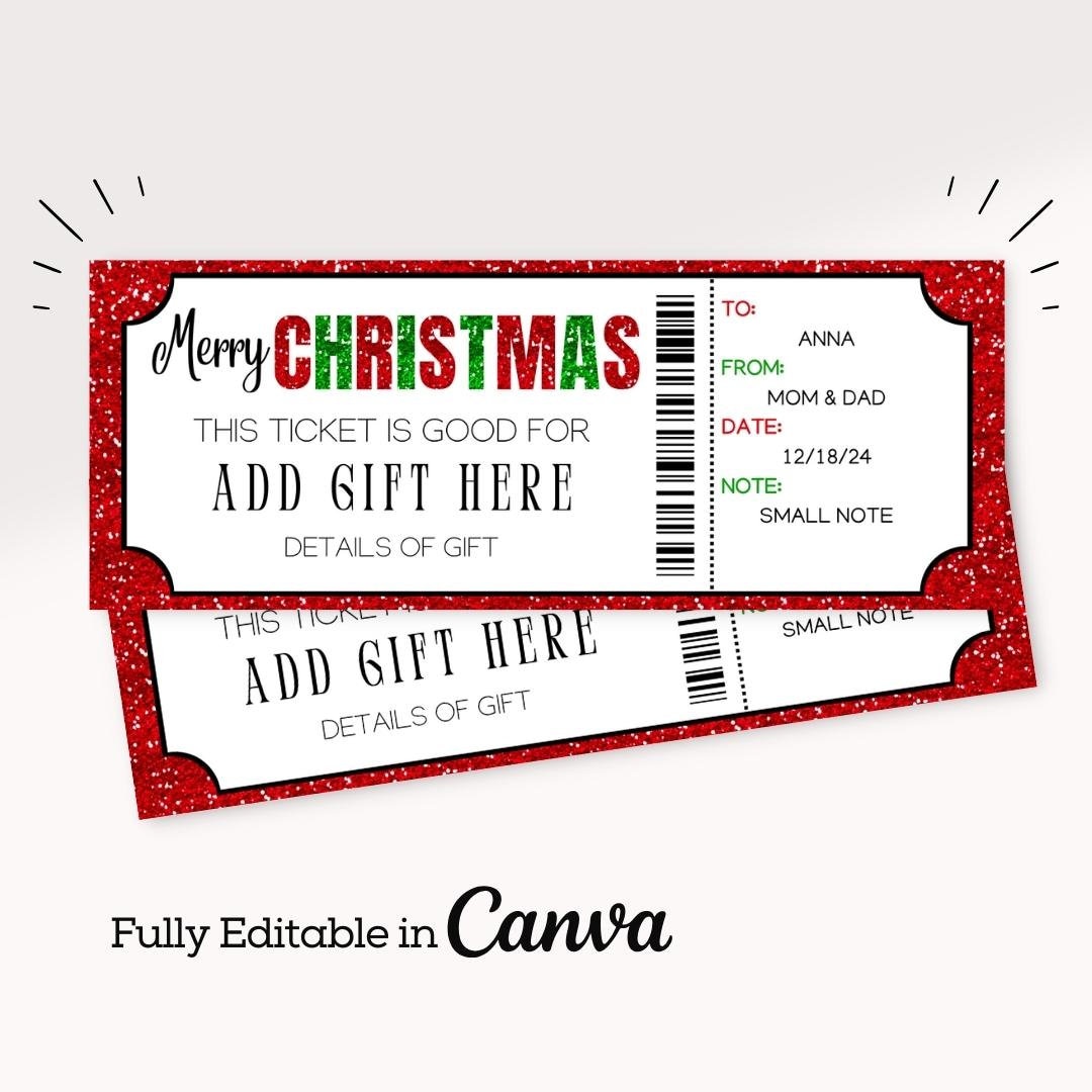 Glitter Christmas Coupon Template | Editable Event Ticket | Printable ...