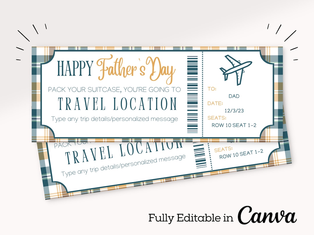 Father's Day Editable Boarding Ticket Template | Surprise Airline Gift ...