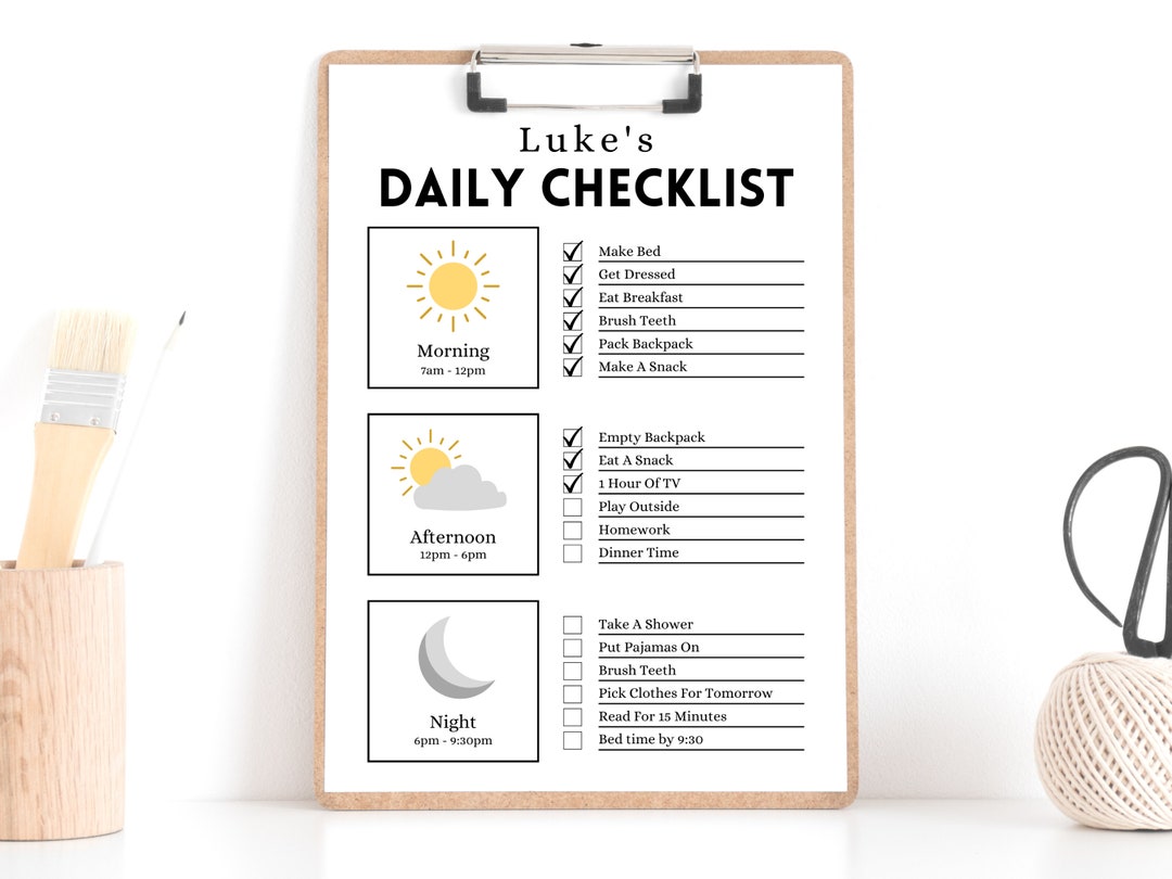 Minimalist Daily Checklist Chart Kids | Simple Daily Routine Printable ...