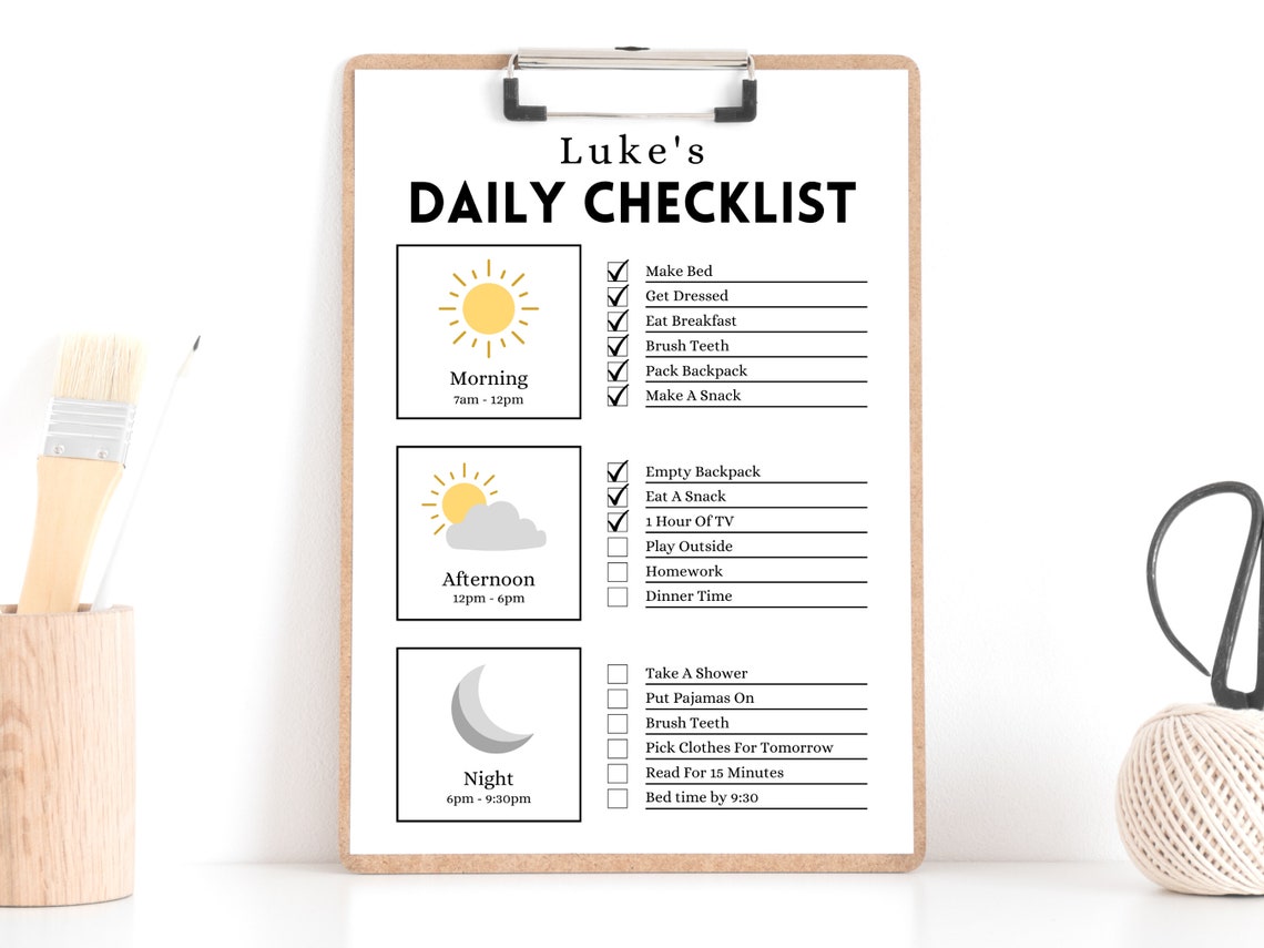Minimalist Daily Checklist Chart Kids | Simple Daily Routine Printable ...
