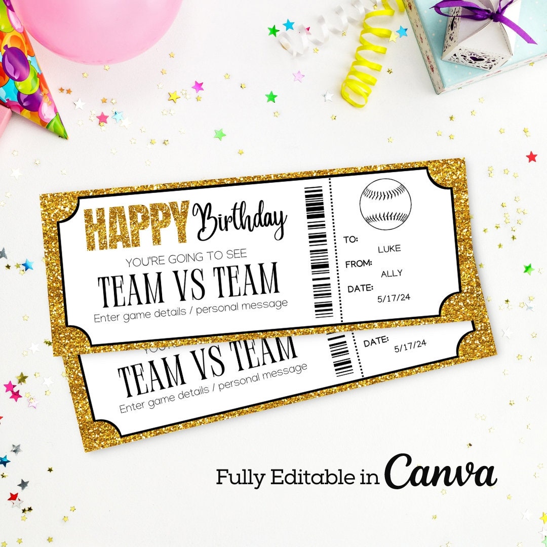 Printable Baseball Game Ticket | Baseball Gift Template | Baseball Gift ...