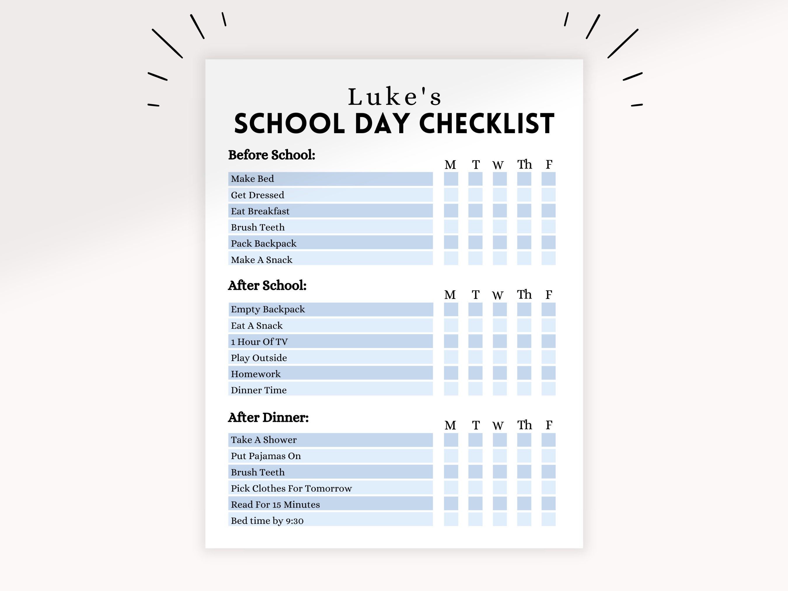 Blue Kids School Daily Checklist | Kids Daily School Schedule Checklist ...