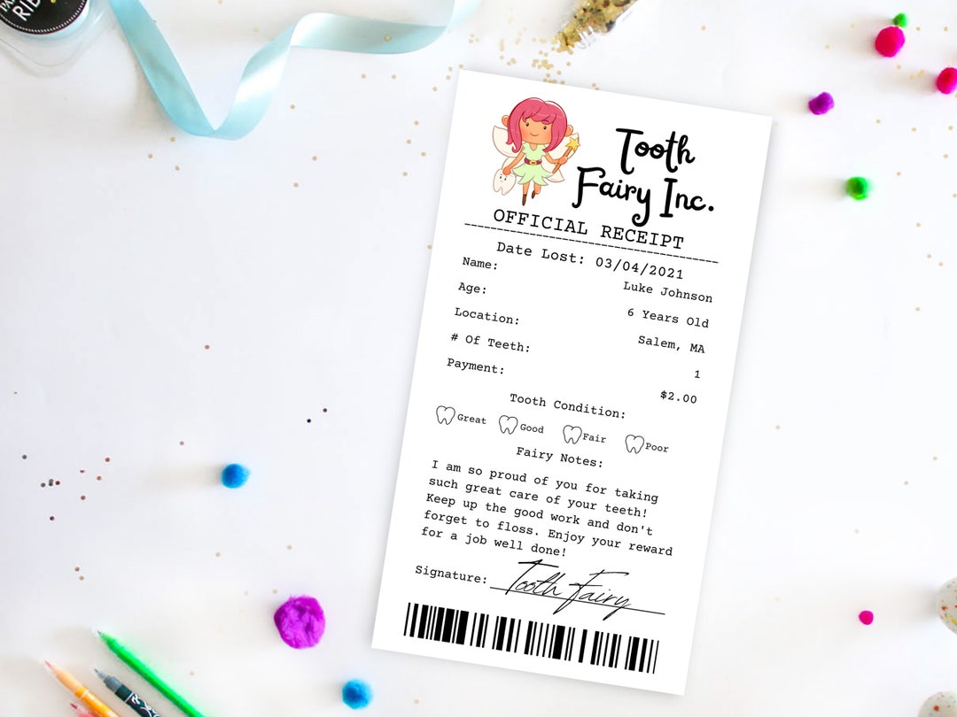Colorful Editable Tooth Fairy Receipt | Printable Certificate | First ...