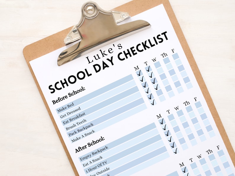 Blue Kids School Daily Checklist Kids Daily School Schedule - Etsy