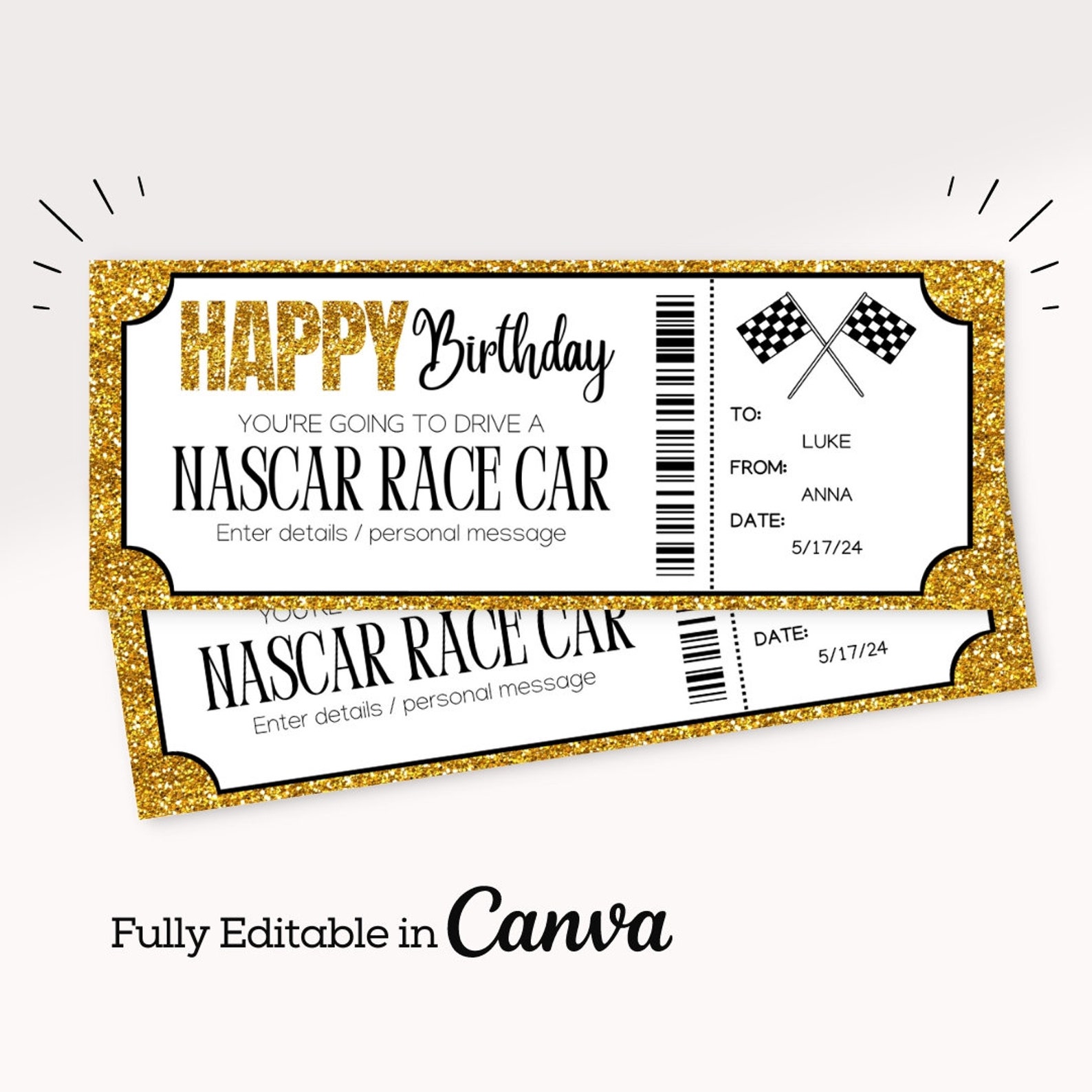 Birthday Nascar Race Car Surprise Ticket | Car Race Gift Ticket ...