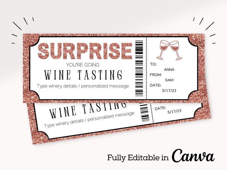 Printable Wine Tasting Surprise Trip Gift Ticket Template | Wine ...