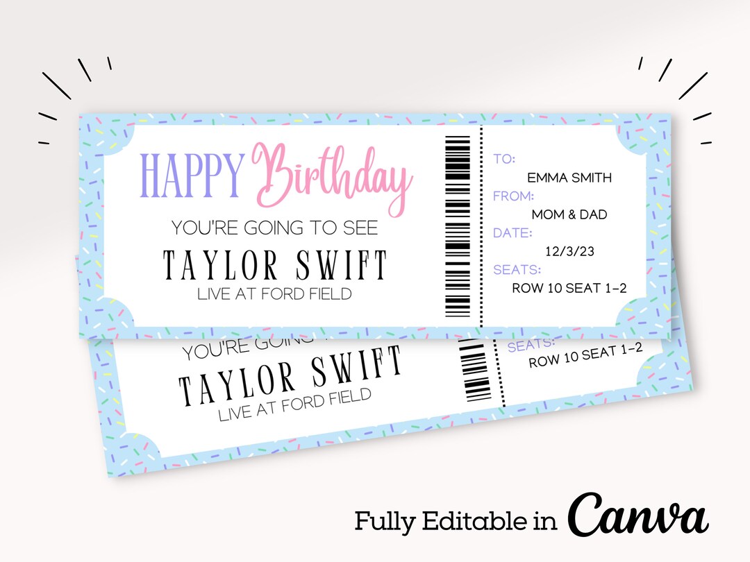 Editable Birthday Concert Ticket Template | Blue Surprise Concert Gift ...