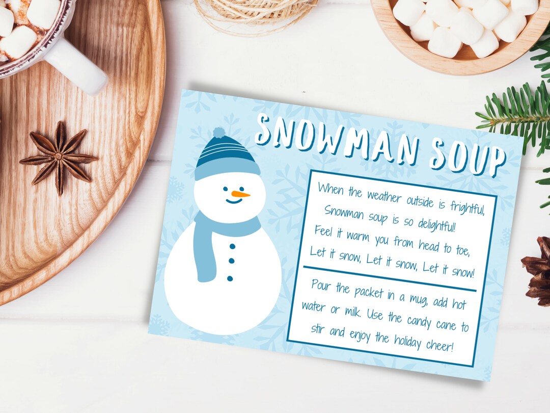 Blue Snowman Soup Tag | Hot Cocoa Printable | Hot Chocolate Christmas ...