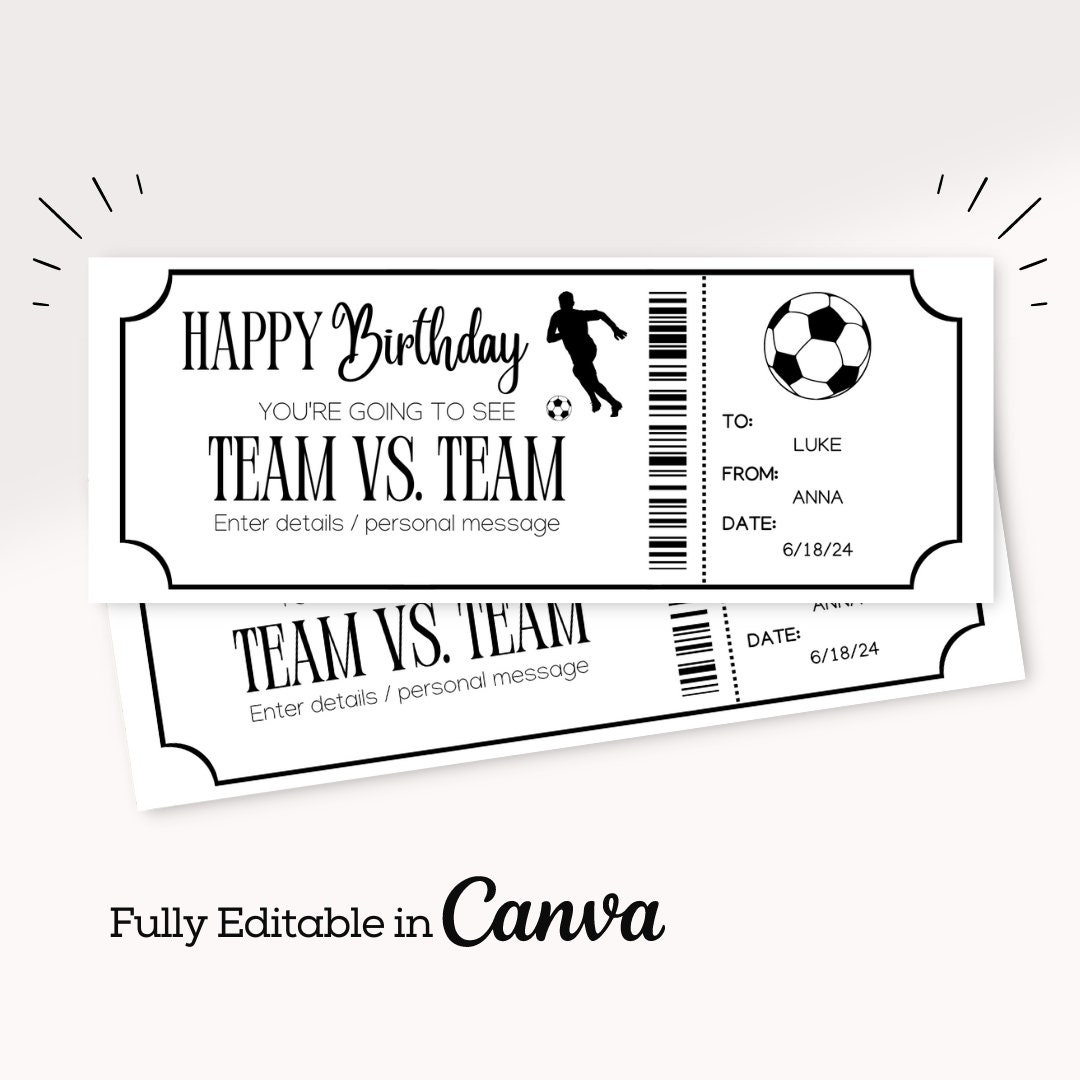 Birthday Soccer Game Ticket Template | Soccer Game Voucher | Soccer ...