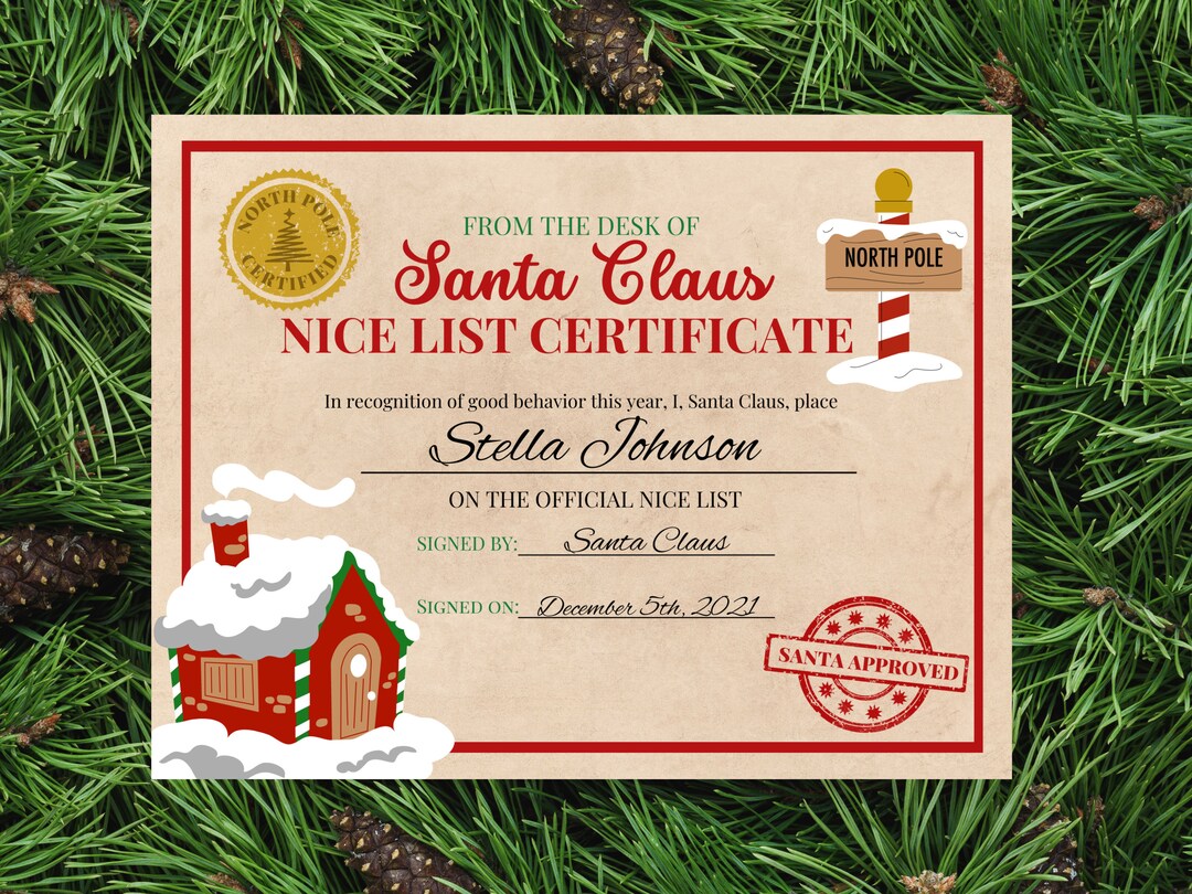 Editable Santa Claus Official Nice List Certificate | Letter From Desk ...