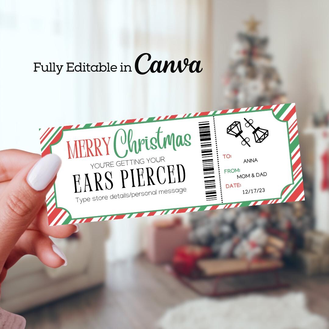Christmas Ear Piercing Ticket | First Piercing Gift for Kids or Teens ...