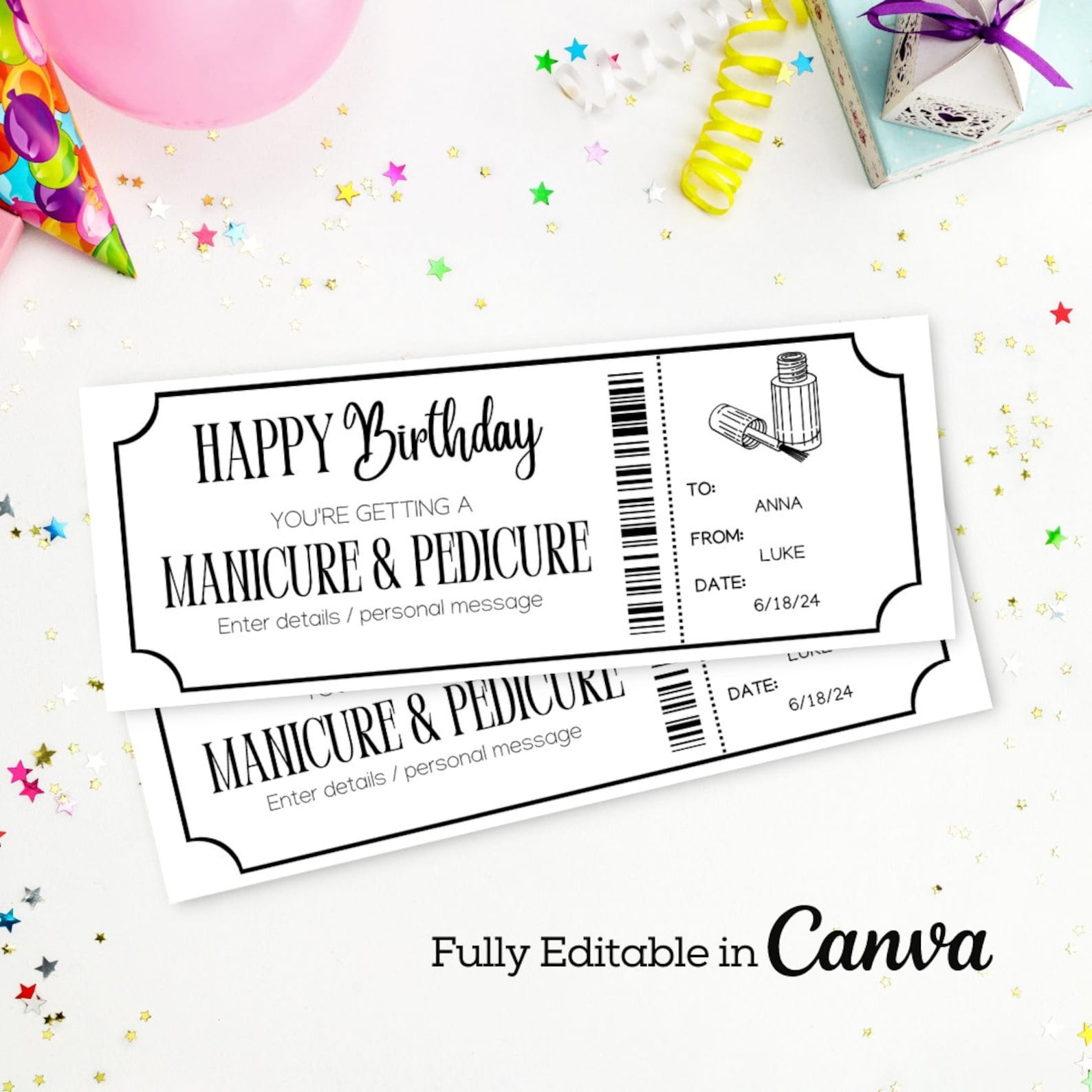 Printable Manicure Pedicure Gift Voucher | Mani Pedi Ticket Template ...