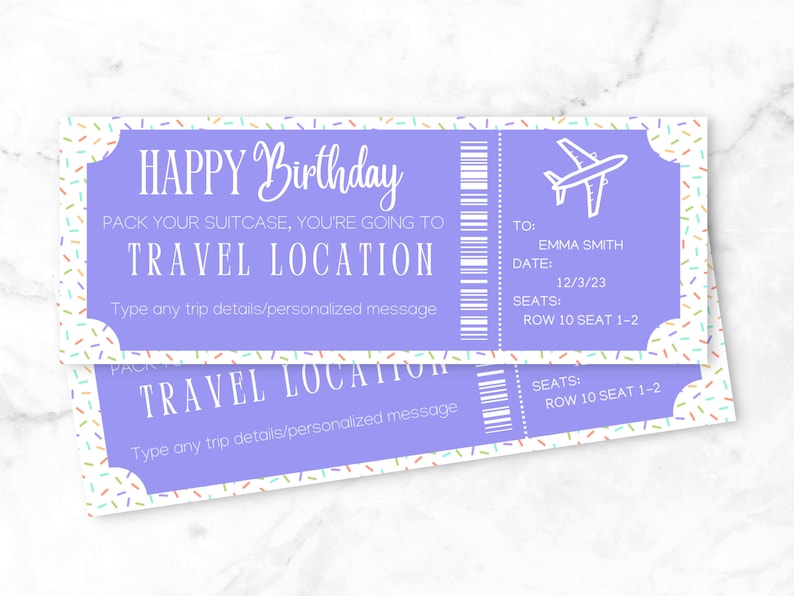 Birthday Cake Editable Boarding Pass Template | Airline Ticket Canva ...
