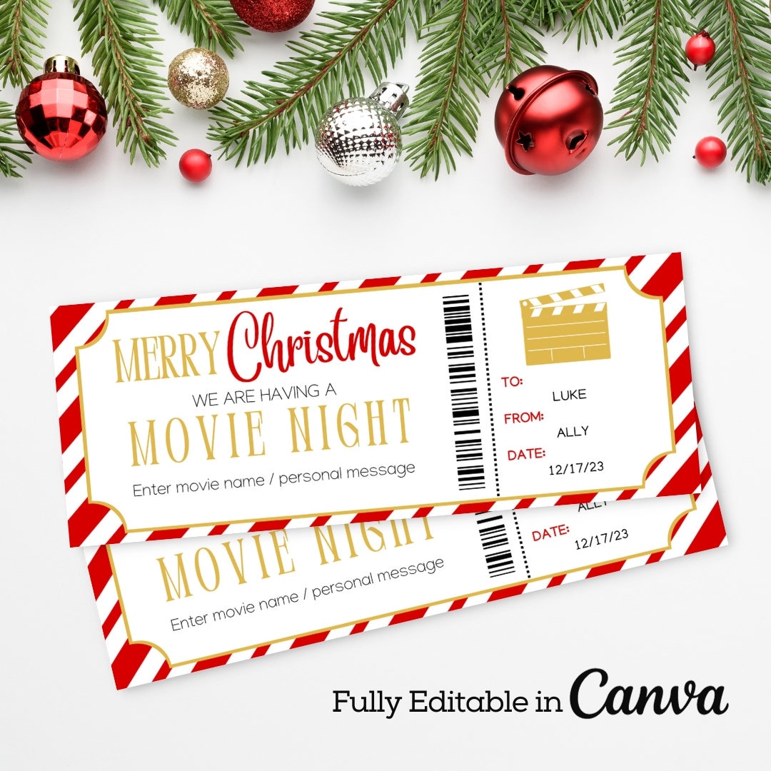Christmas Movie Night Instant Download Printable Ticket | Home Cinema ...