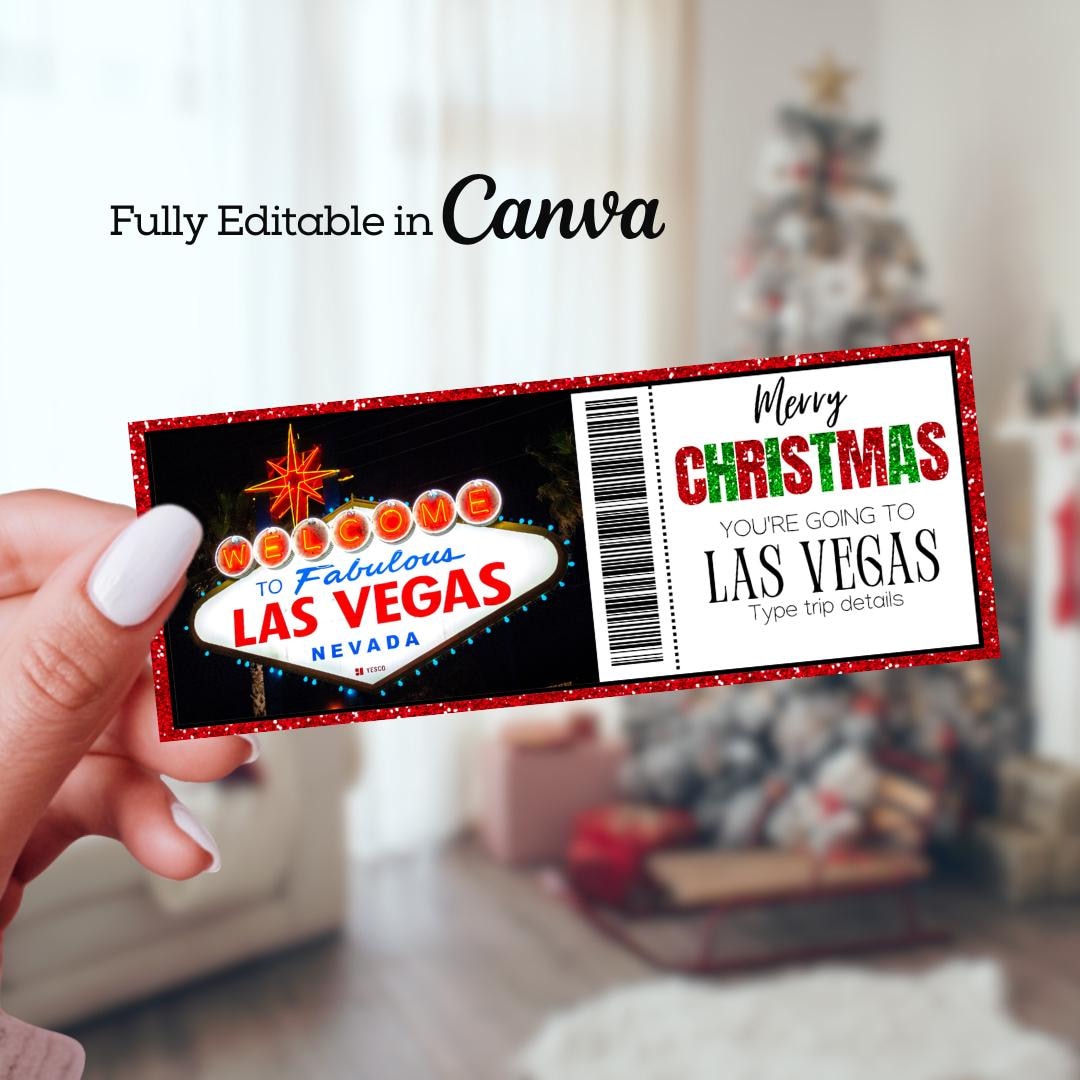 Las Vegas Trip Reveal Ticket | Printable Christmas Travel Gift ...