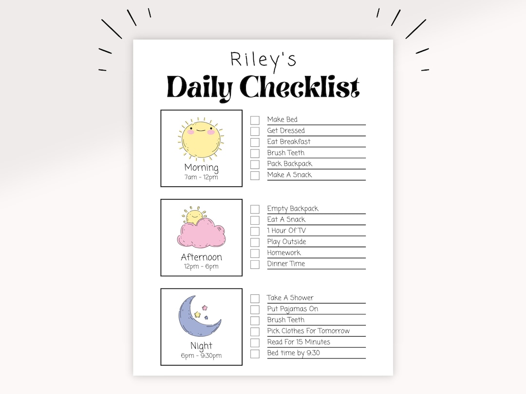 Daily Routine Printable | Kids Daily Checklist | Editable Checklist ...