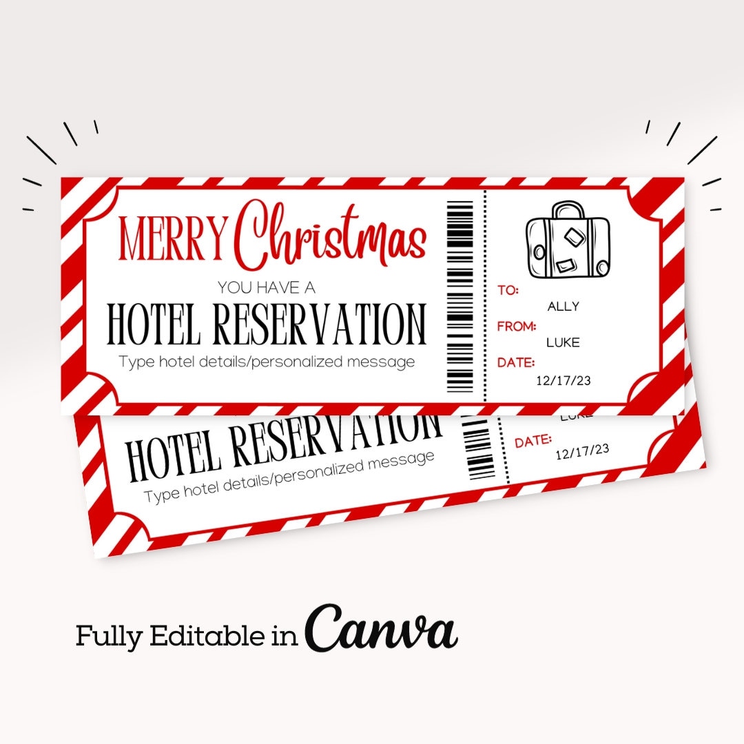 Christmas Hotel Reservation Ticket Template | Hotel Ticket Voucher ...