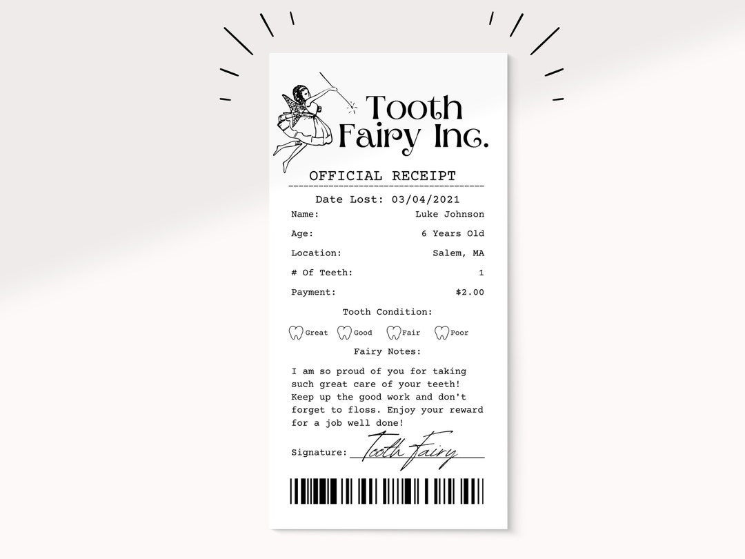 Realistic Editable Tooth Fairy Receipt | Tooth Fairy Letter | Printable ...