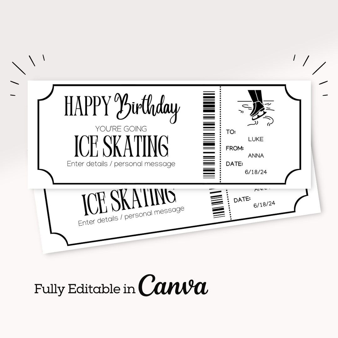 Ice Skating Gift Voucher Ticket | Birthday Template Certificate Ticket ...