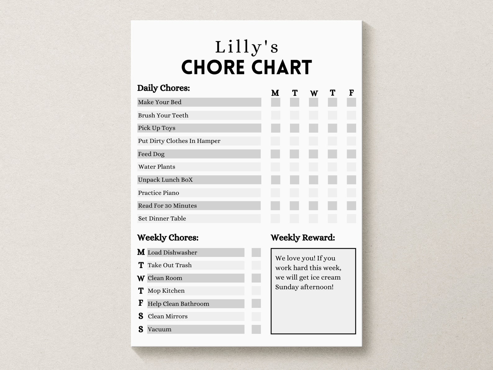 Minimalist Weekly Chore Chart Printable Modern Chore Chart - Etsy