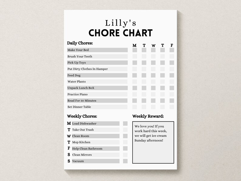 Minimalist Weekly Chore Chart Printable Modern Chore Chart - Etsy